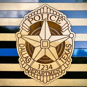 Personalized Dallas Police Badge Flag Thin Blue Line Wooden American ...