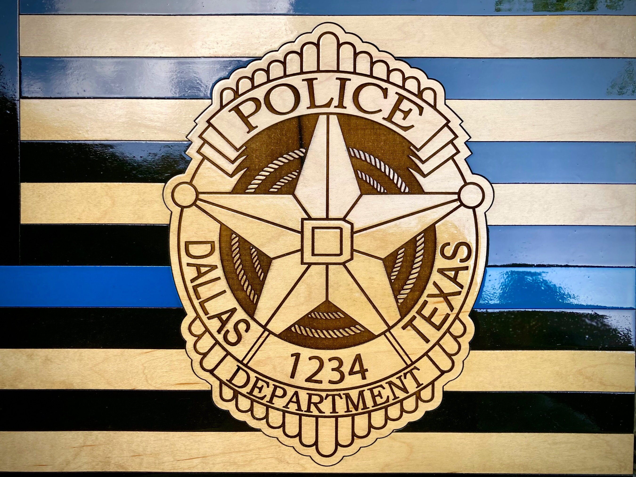 Personalized Dallas Police Badge Flag Thin Blue Line Wooden American ...