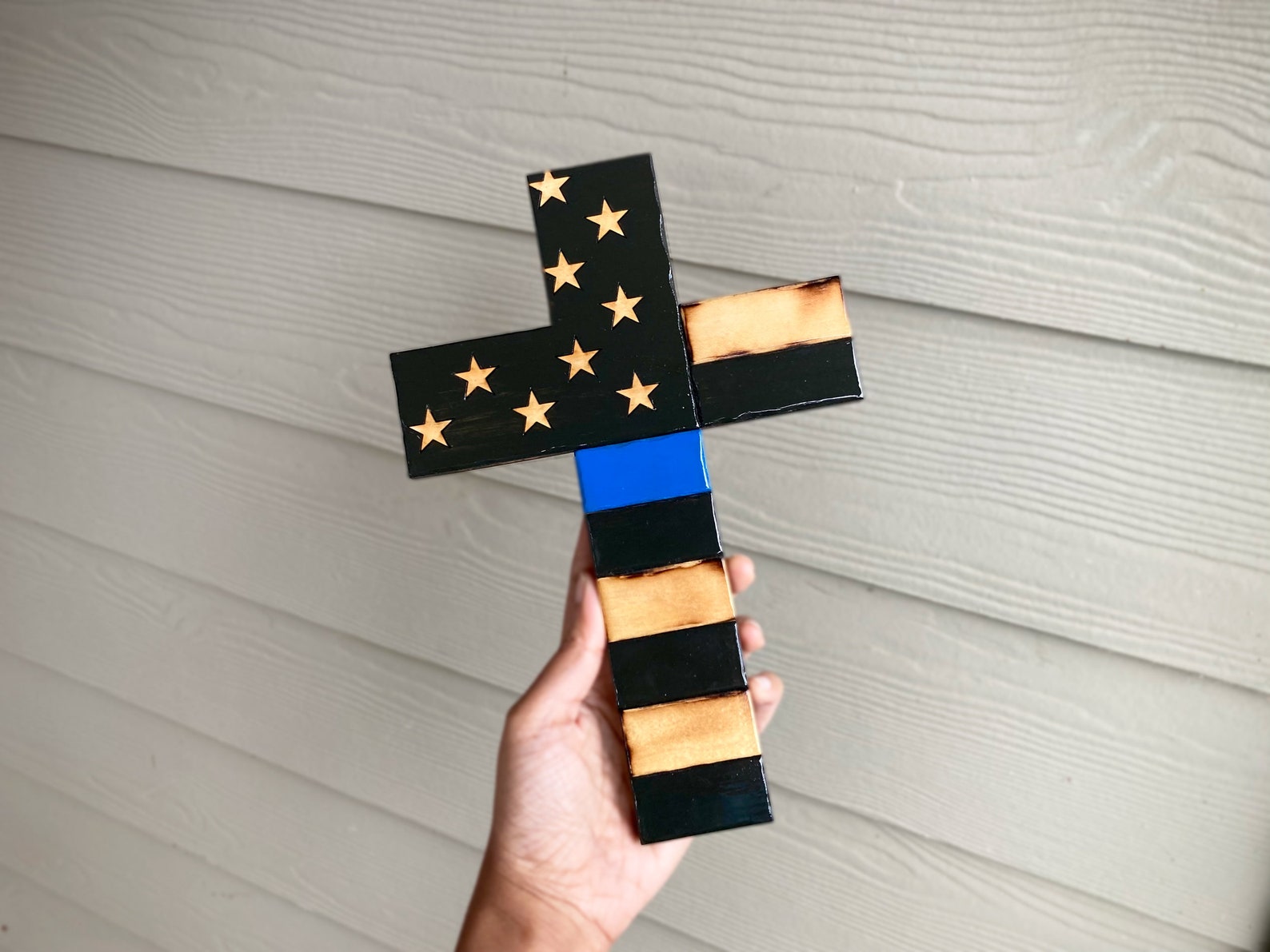 Thin Blue Line Cross Police Cross Wooden American Flag - Etsy