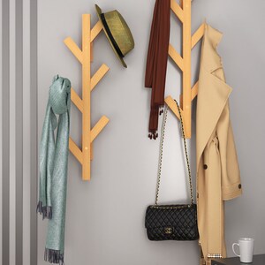 Wooden Wall Coat Rack, Tree Branches Wall Mounted Coat Rack, Hanger ...