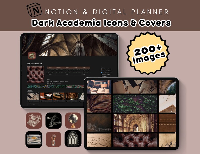 Dark Academia Notion Bundle Icons Covers Graphics And Etsy
