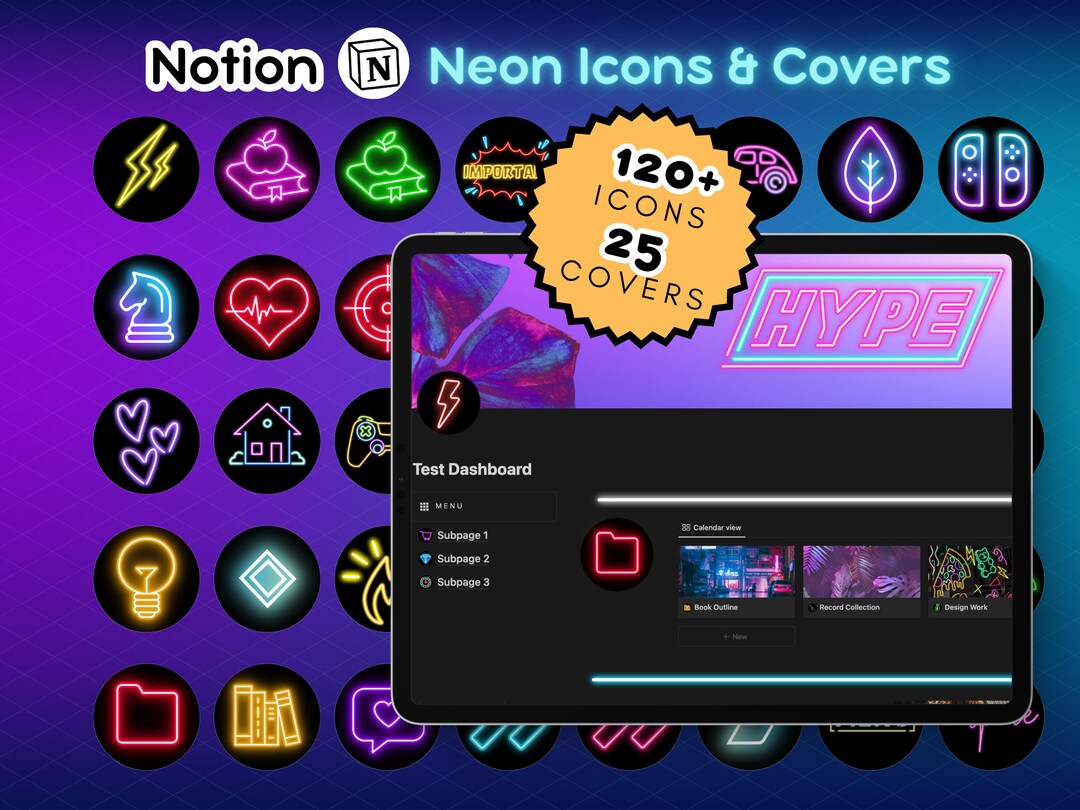 Notion Icons in NEON notion Covers, Notion Icons & Dividers, Gamer, Notion Template Graphics ...
