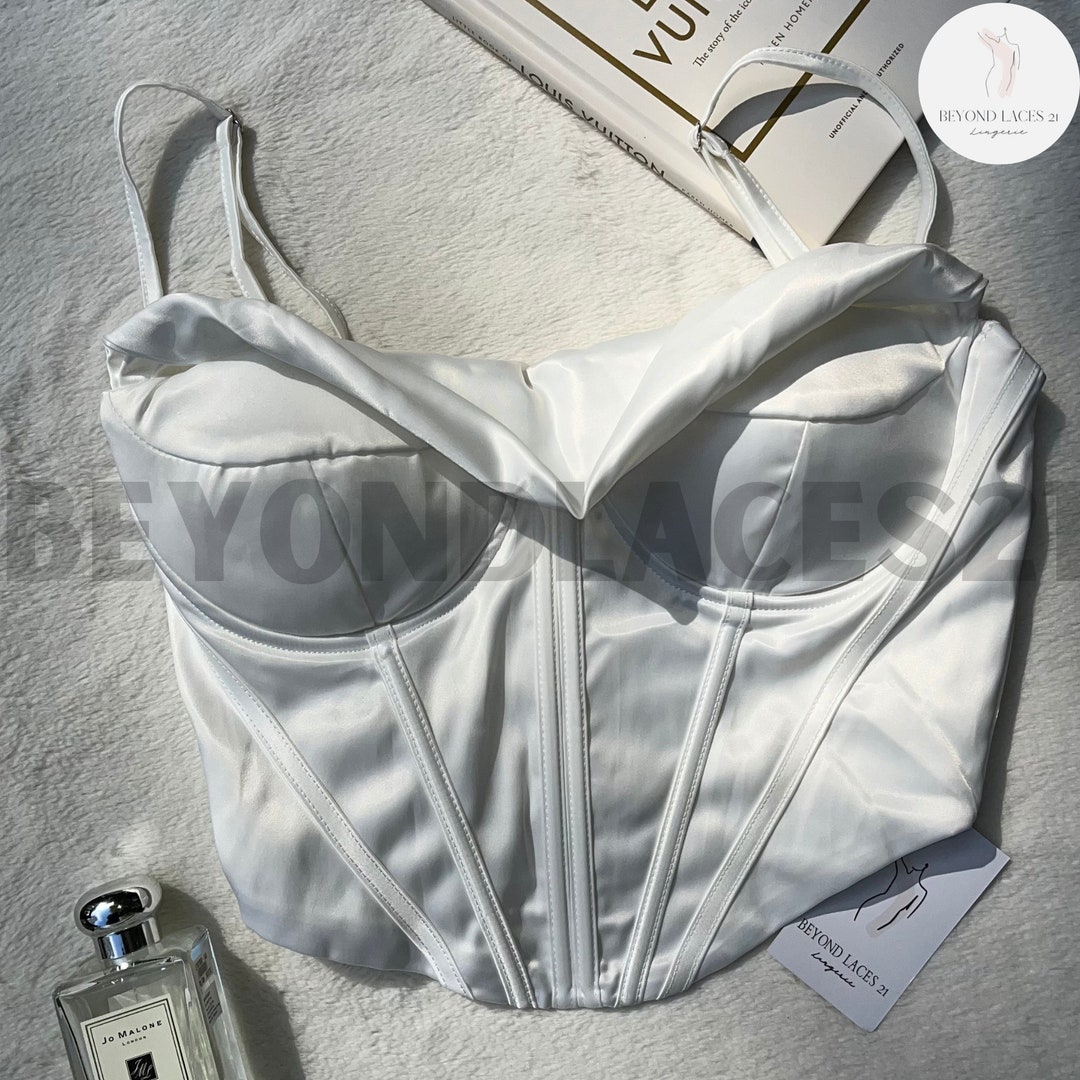 Sexy Satin White Corset Crop Top With Spaghetti Straps And Cowl Neck Etsy