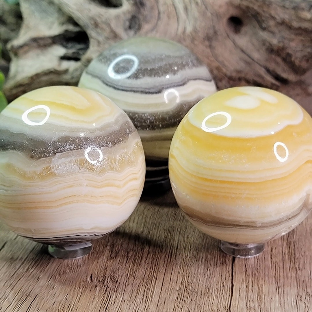 Zebra Calcite Sphere/banded Yellow Calcite Sphere/calcite Crystal Ball ...