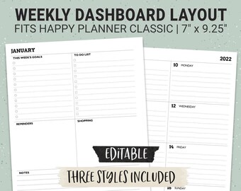 Editable Classic Happy Planner Monthly Calendar Inserts | Etsy