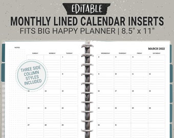 Editable Classic Happy Planner Monthly Calendar Inserts - Etsy