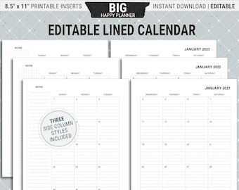 Editable Classic Happy Planner Monthly Calendar Inserts, Printable ...