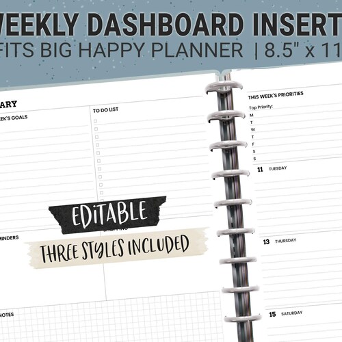 Editable BIG Happy Planner Dashboard Layout Printable Weekly - Etsy