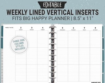 Editable BIG Happy Planner Lined Vertical Inserts Printable | Etsy