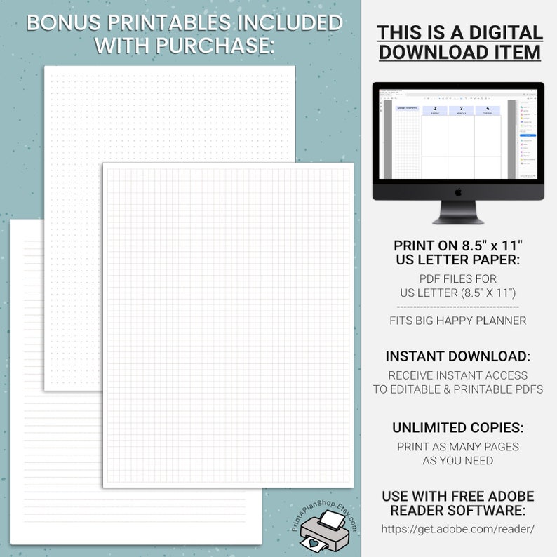 Editable BIG Happy Planner Vertical Inserts Printable Weekly | Etsy