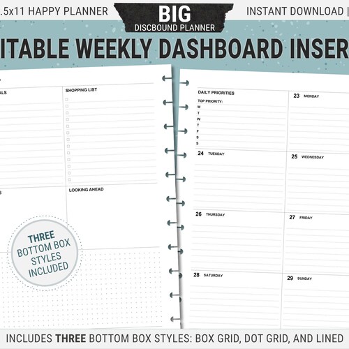 Weekly Planner Half Sheet // Printable Planner Inserts PDF - Etsy
