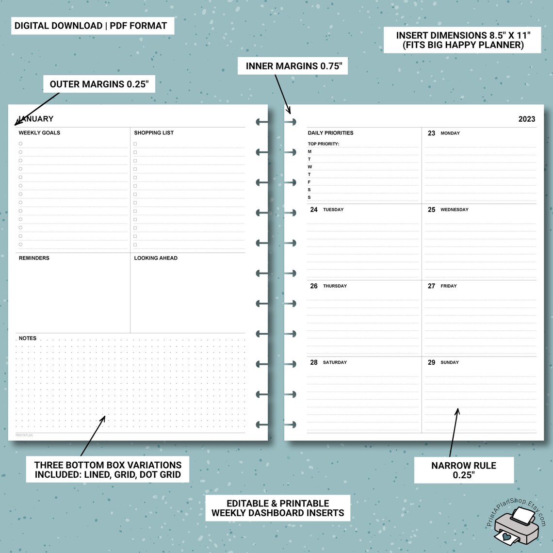 Editable Big Happy Planner Dashboard Layout: Weekly Inserts (digital ...
