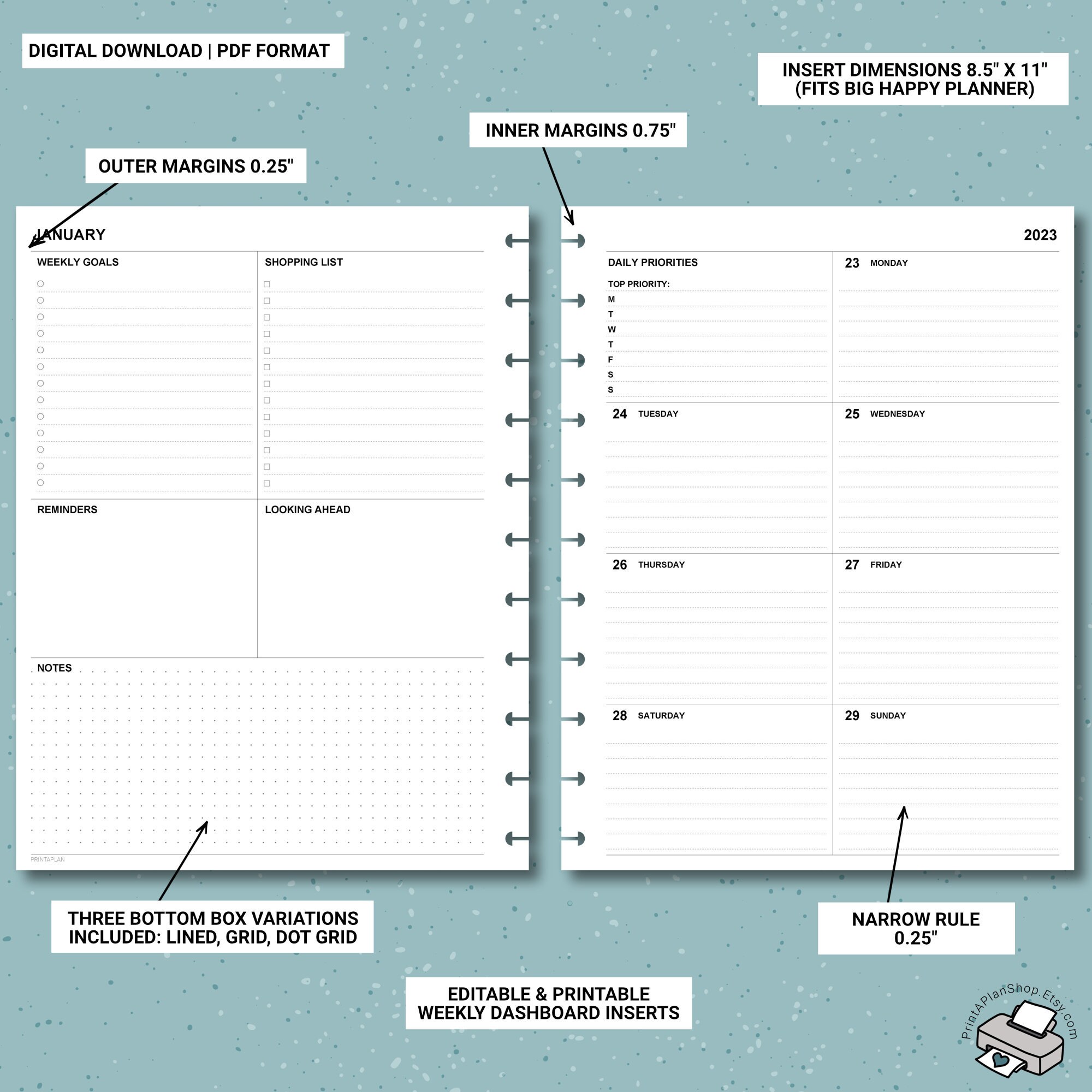 Editable Big Happy Planner Dashboard Layout: Weekly Inserts (digital ...