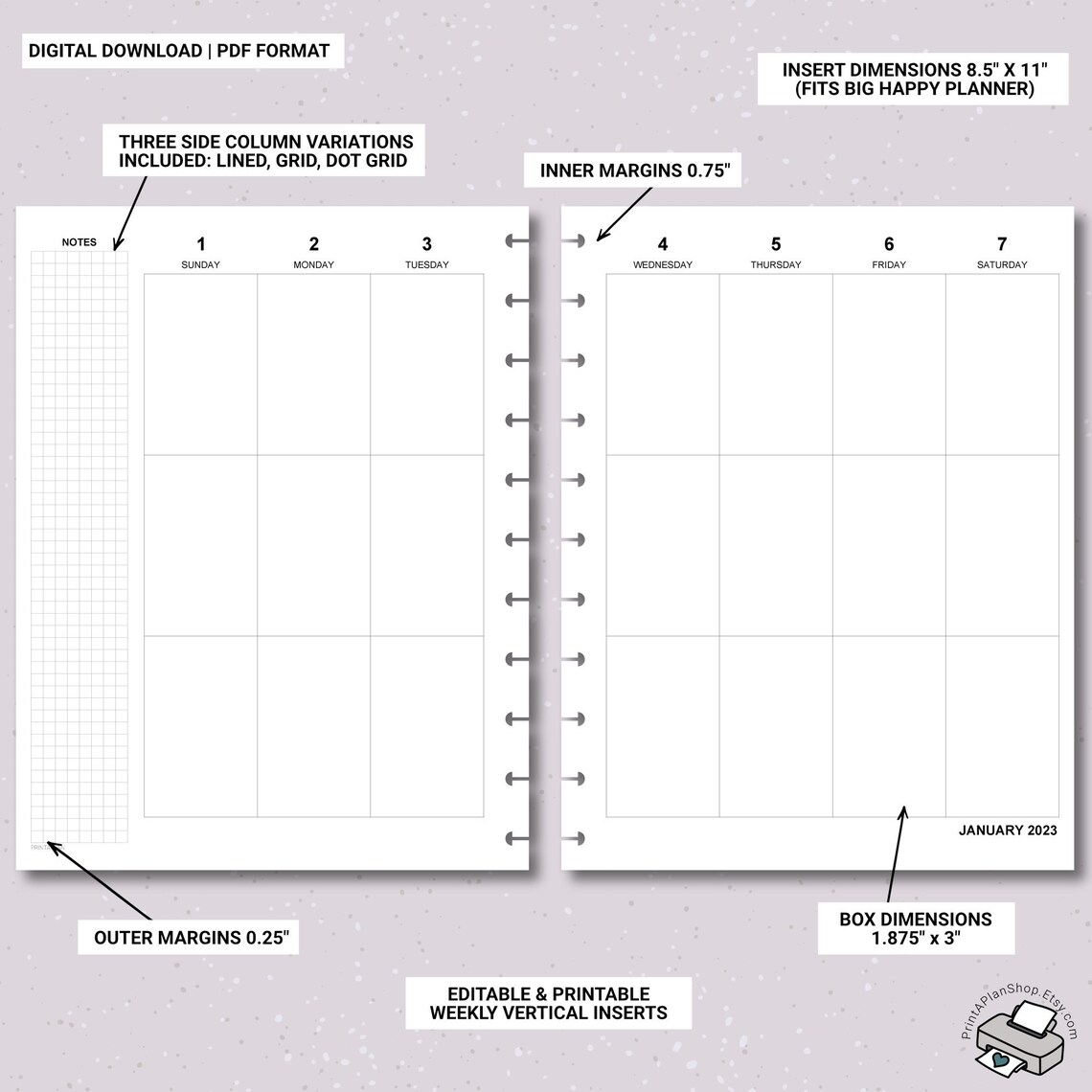 Editable BIG Happy Planner Vertical Inserts Printable Weekly - Etsy