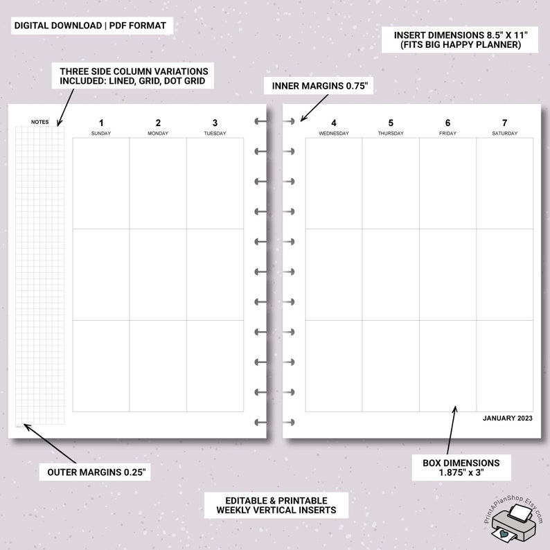 Editable BIG Happy Planner Vertical Inserts, Printable Weekly Planner ...