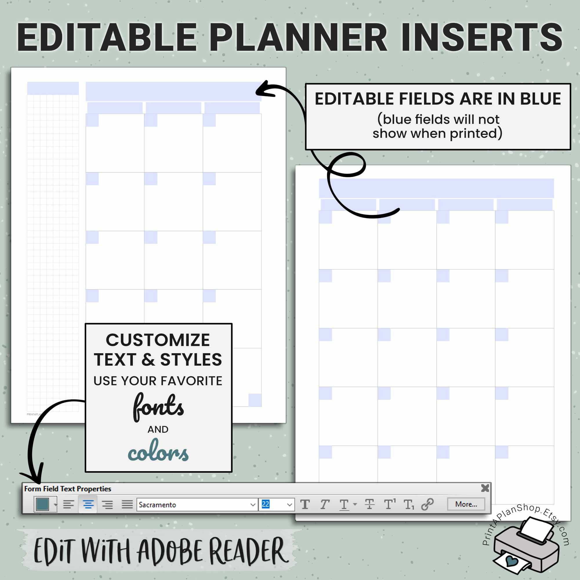 Editable BIG Happy Planner Calendar Inserts, Printable Monthly Planner ...
