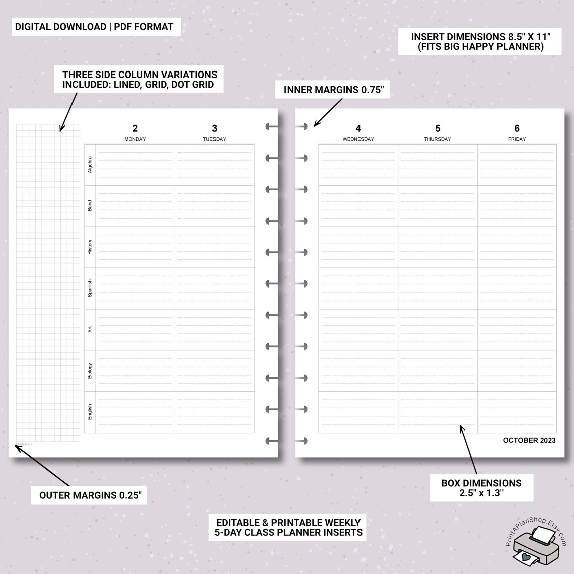 Editable Weekly Class Planner Inserts BIG Happy Planner - Etsy