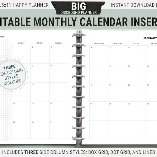 Happy Planner Monthly Layout Printable Monthly Calendar - Etsy