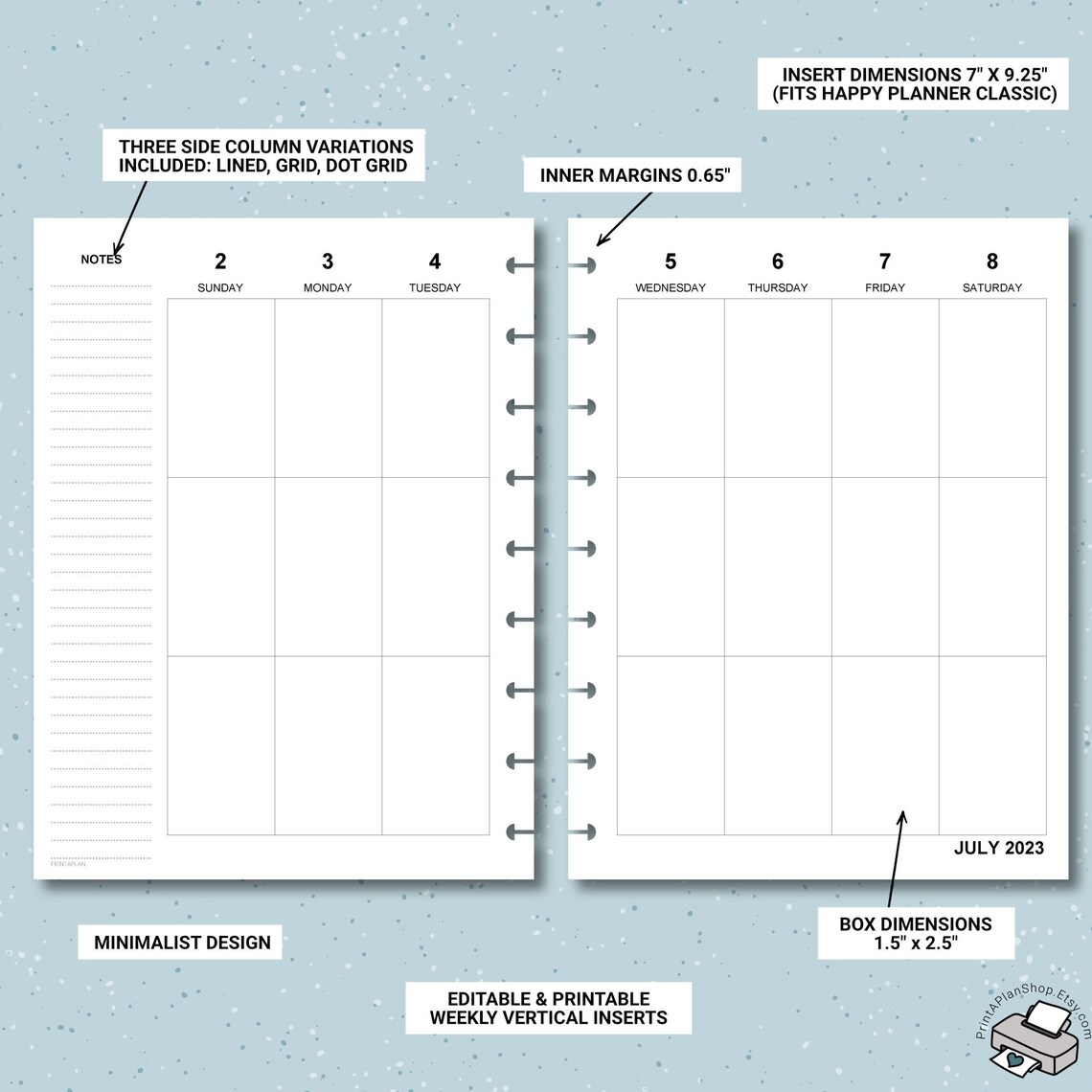 Editable Happy Planner Vertical Layout HP Classic Printable - Etsy