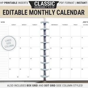 Editable Classic Happy Planner Monthly Calendar Inserts, Printable ...