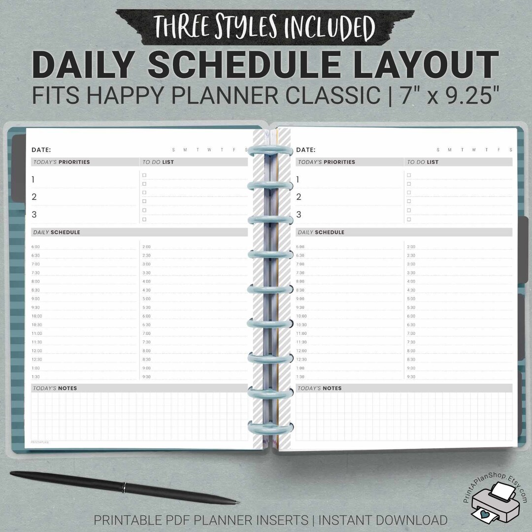Printable Classic Happy Planner Inserts, Daily Planner Pages, Undated ...
