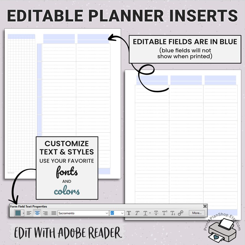 Editable Weekly Class Planner Inserts, BIG Happy Planner, Lined ...