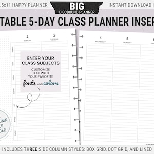 Editable Weekly Class Planner Inserts BIG Happy Planner - Etsy