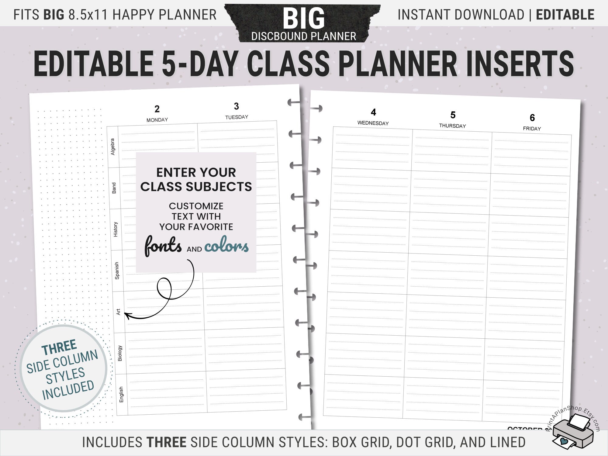 Editable Weekly Class Planner Inserts BIG Happy Planner - Etsy