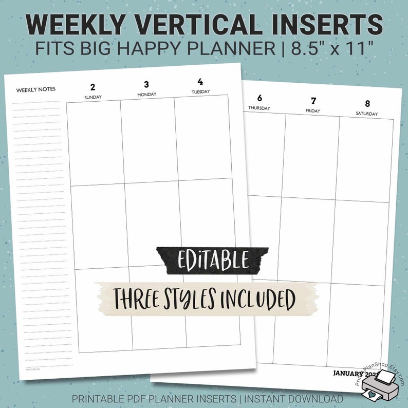 Editable BIG Happy Planner Vertical Inserts Printable Weekly - Etsy