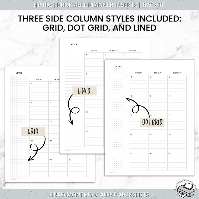 Big Happy Planner Lined Calendar Inserts: Editable Monthly Pages ...