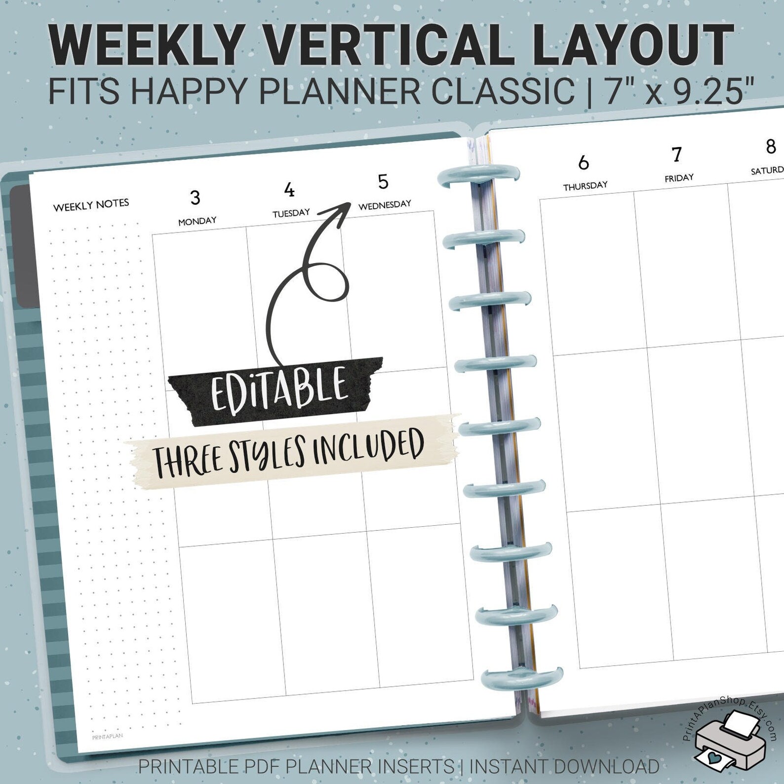 Editable Happy Planner Vertical Layout HP Classic Printable | Etsy