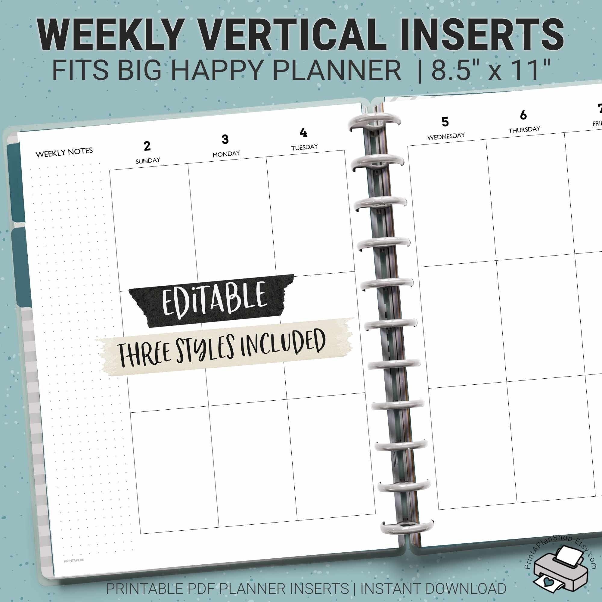 Editable BIG Happy Planner Vertical Inserts Printable Weekly - Etsy