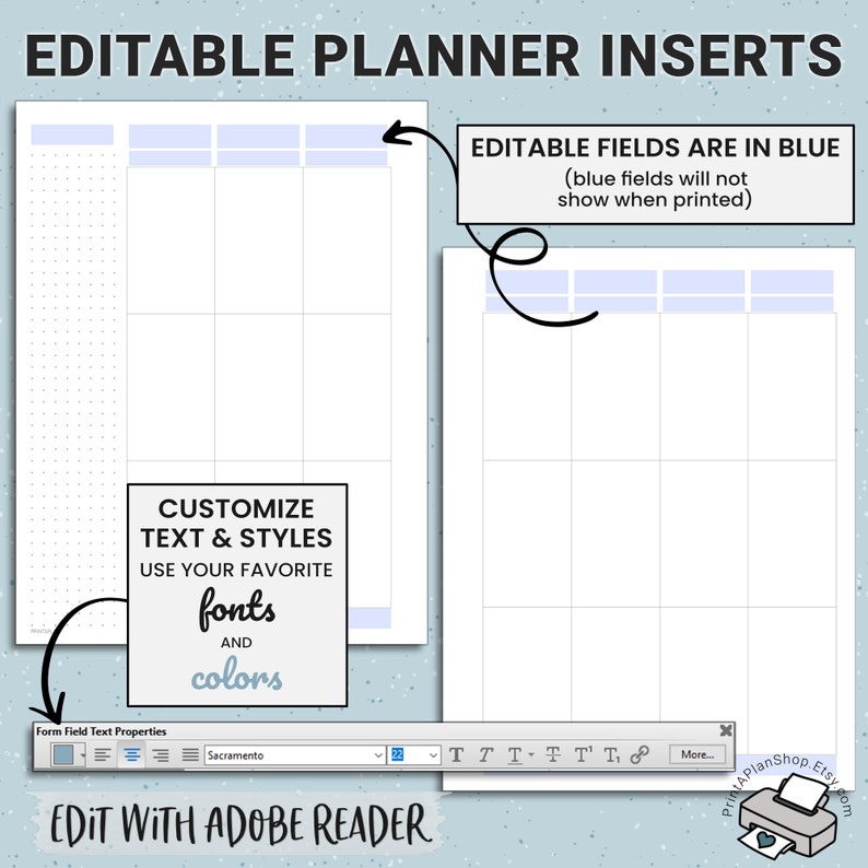 Editable Happy Planner Inserts: Vertical Layout, Classic HP (PDF ...