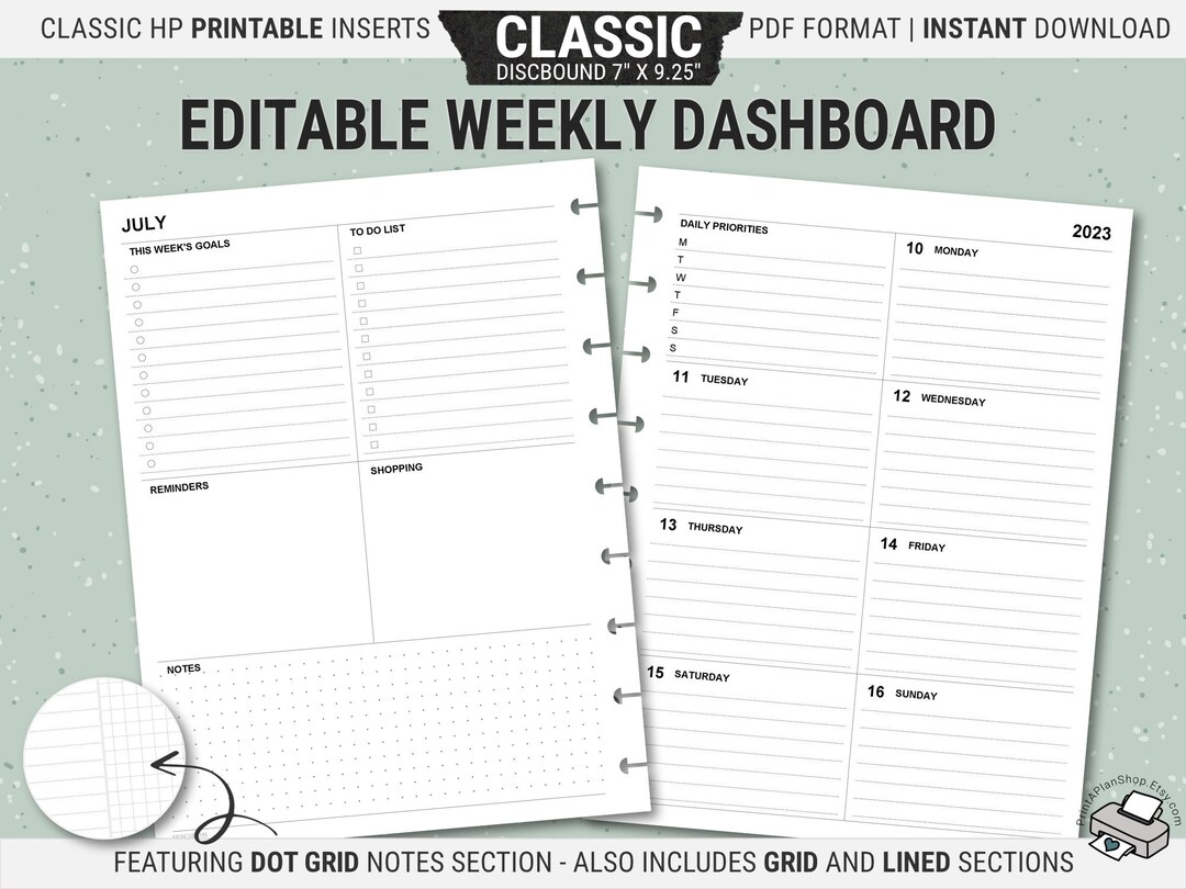 Editable Happy Planner Dashboard Layout: Weekly Inserts (digital ...