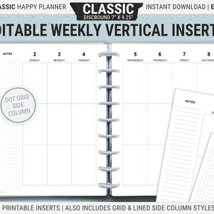 Editable Happy Planner Vertical Layout HP Classic Printable - Etsy