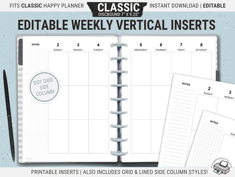 Editable Happy Planner Vertical Layout HP Classic Printable - Etsy