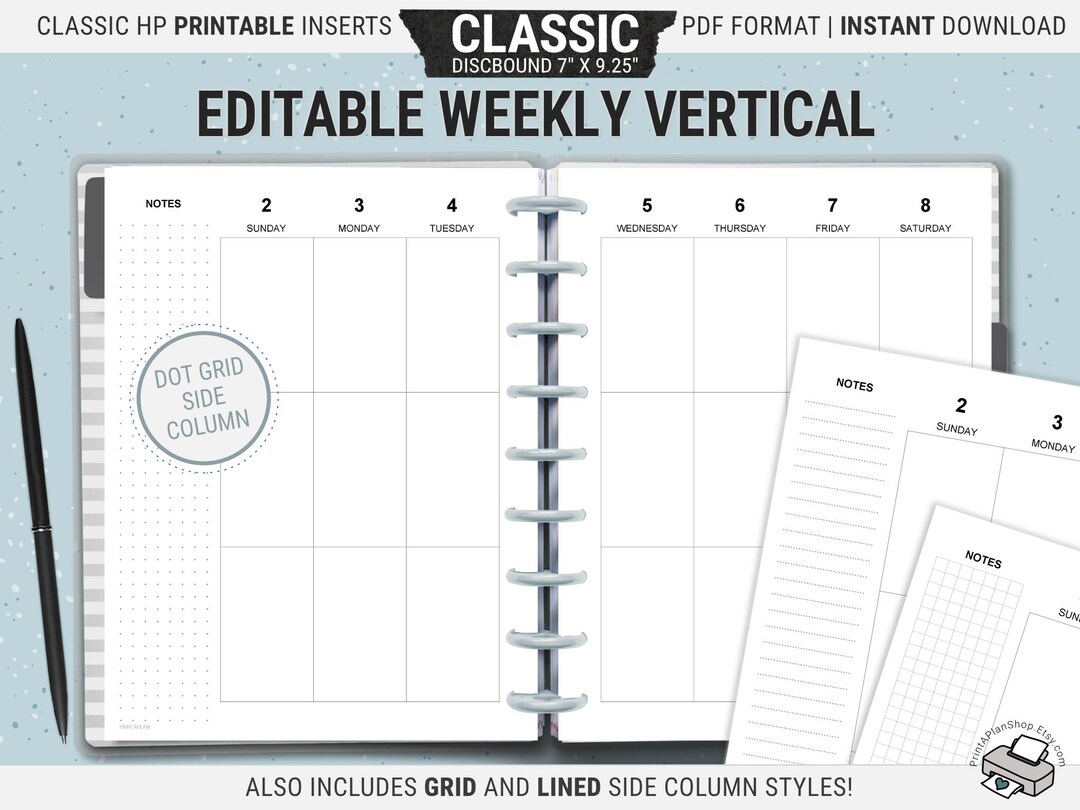Editable Happy Planner Inserts: Classic HP Vertical Layout (digital ...