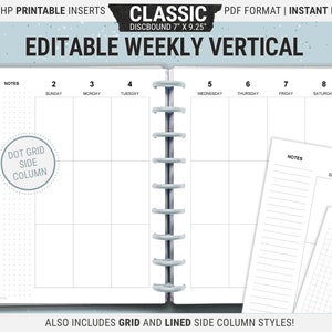 Editable Happy Planner Vertical Layout, HP Classic, Printable Weekly ...