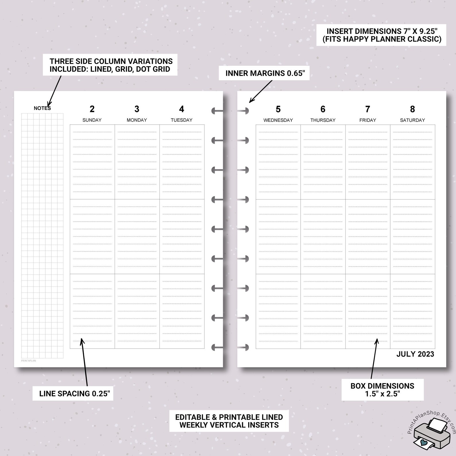 Happy Planner Inserts: Lined Vertical Layout, HP Classic (digital ...
