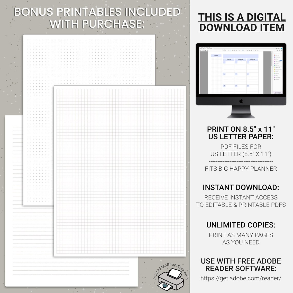 Editable BIG Happy Planner Lined Calendar Inserts Printable - Etsy