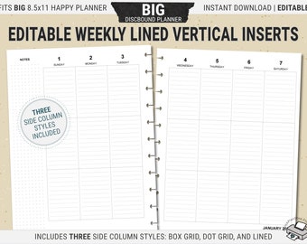 UNDATED Vertical Weekly Planner Printable Planner Inserts - Etsy