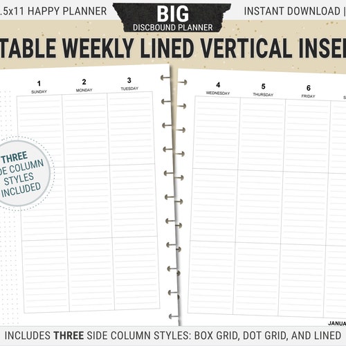 Editable BIG Happy Planner Vertical Inserts Printable Weekly - Etsy