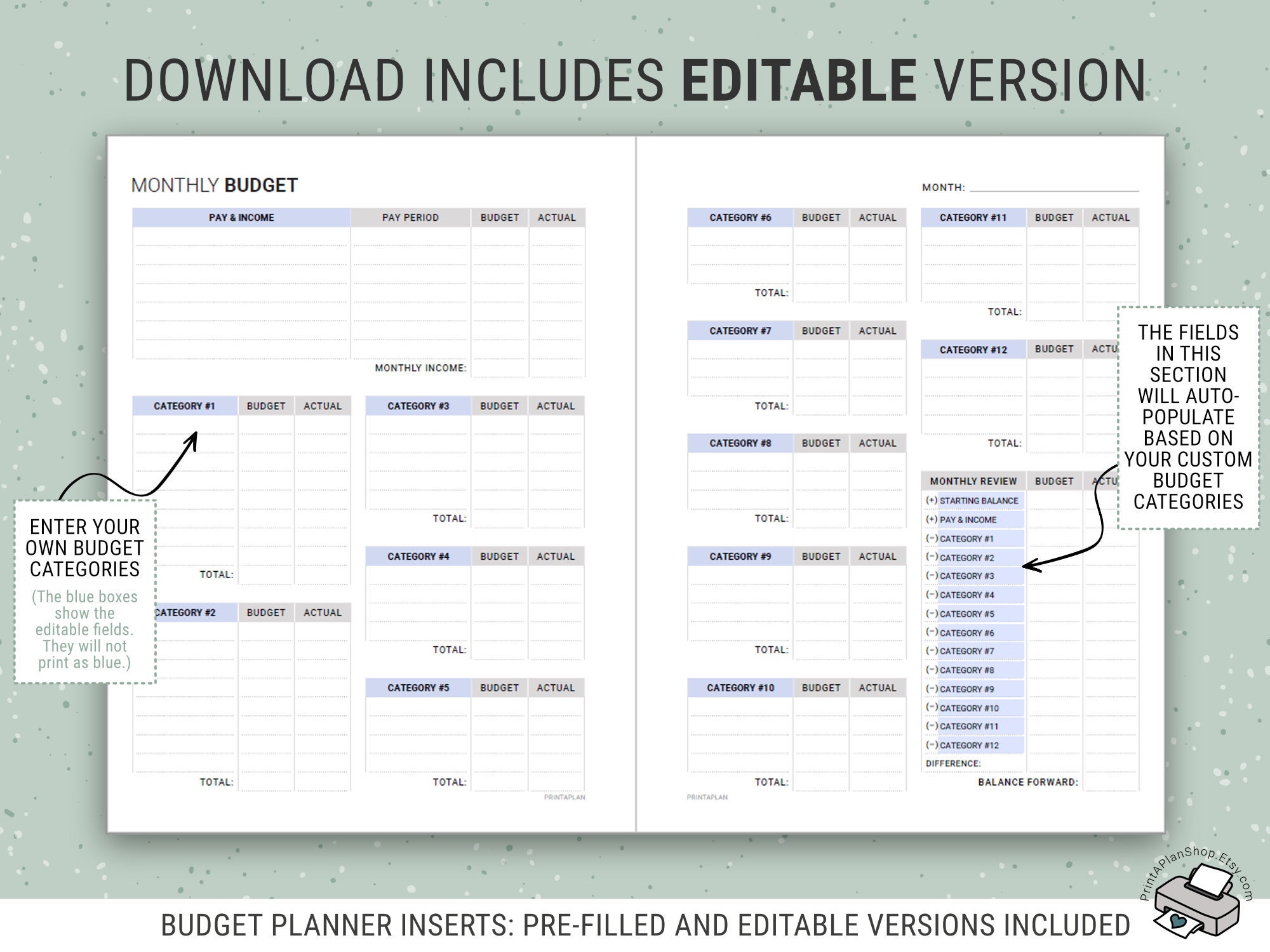 Classic Happy Planner Budget Inserts: Editable Monthly Finance Tracker ...