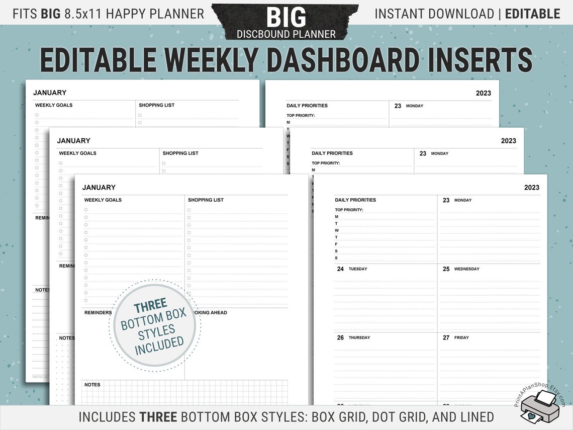 Editable BIG Happy Planner Dashboard Layout Printable Weekly - Etsy