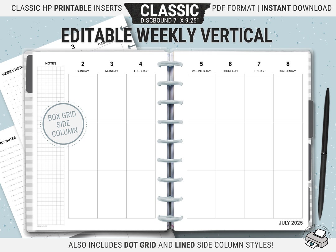 Editable Happy Planner Inserts: Vertical Layout, Classic HP (PDF ...