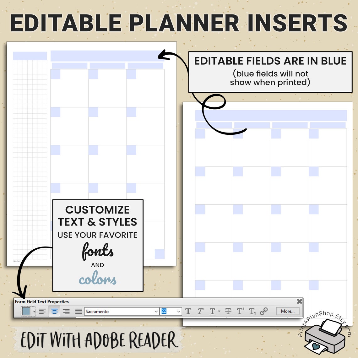 Editable Classic Happy Planner Monthly Calendar Inserts, Printable ...