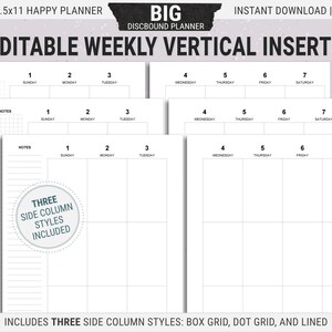 Editable BIG Happy Planner Vertical Inserts Printable Weekly - Etsy