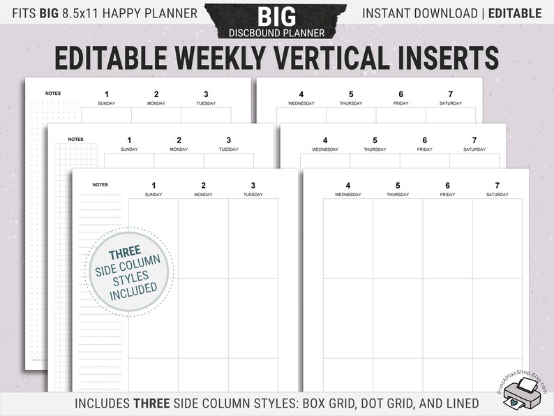 Editable BIG Happy Planner Vertical Inserts Printable Weekly - Etsy