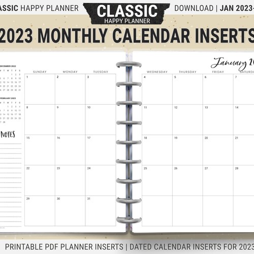 Editable Classic Happy Planner Monthly Calendar Inserts - Etsy