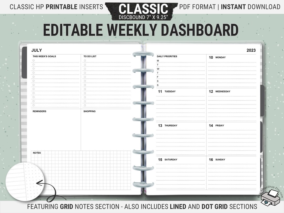 Editable Happy Planner Dashboard Layout: Weekly Inserts (digital ...
